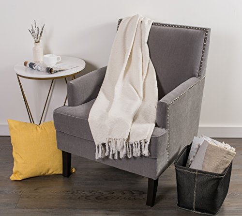 DII Modern Cotton Geometric Blanket Throw with Fringe for Chair, Couch, Picnic, Camping, Beach, & Keep Cozy with Everyday Use, 50x60, White