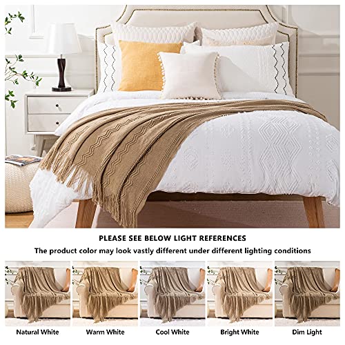 BATTILO HOME Tan Throw Blanket for Bed, Boho Decorative Tan Blanket for Couch, Taupe Throw Blanket for Home Decor, 50"x60"