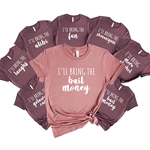 FastDeliveryTees Bachelorette Party Favors T Shirt - Bridesmaid Shirts, Bachelorette Party Shirt, Bridal Party Shirts-I'll Bring The Bail Money-Heather Mauve-Bail Money_M