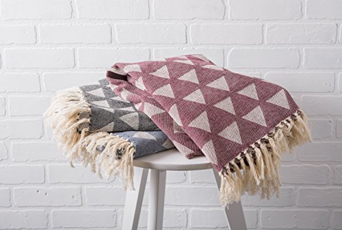 DII Mid-Century Modern Decorative Triangle Woven Throw, 50x60, BlackBerry