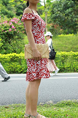 alilove Straw Clutch Bags for Women Summer Evening Handbags Bride Wedding Purse Vacation Beach Clutch Handmade Woven Envelope Wallet