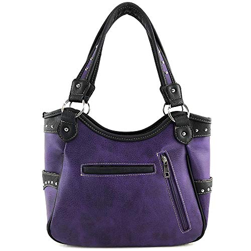Zelris Spring Bloom Western Concho Women Conceal Carry Tote Handbag Purse Set (Purple)