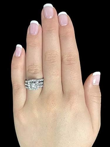 Beverly Hills Jewelers 3 Carat Total Weight Diamond Engagement Ring In 14 Karat White Gold Stunningly Hand Crafted By (8.5) Made in USA
