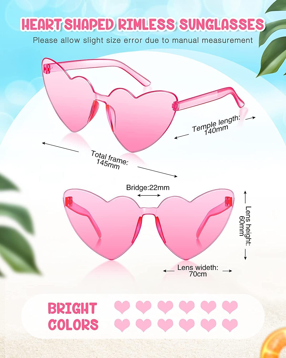 Chicpop 12 Pcs Heart Sunglasses For Women Cute Fun Bachelorette Glasses Bulk for Party Favors