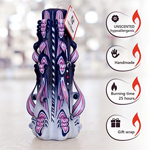 Carved Candles - Unique Handmade Candles Long Burning - Unscented Decorative Candle - Luxury Candles for Home Decor - Birthday Anniversary Mother’s Day Romantic Relaxing Gift for Women - Big Purple