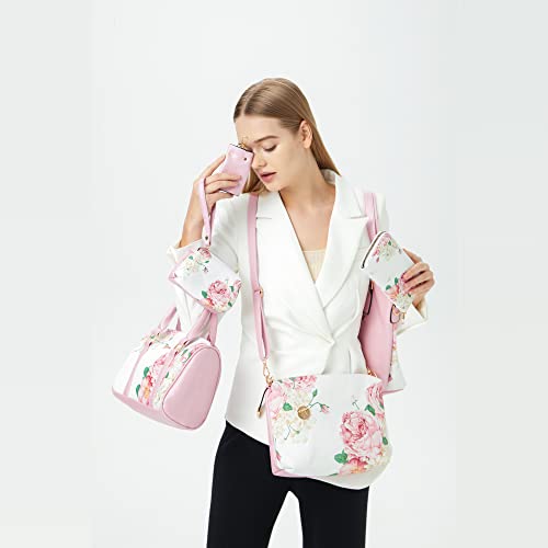 2E-youth Purses And Handbags For Women Satchel Shoulder Bag Top Handle Tote Bag Hobo Purses Set(1C-pink&white)