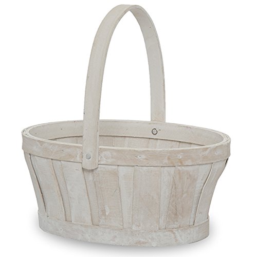 The Lucky Clover Trading White Wash Oval Woodchip Handle, 9" L Basket