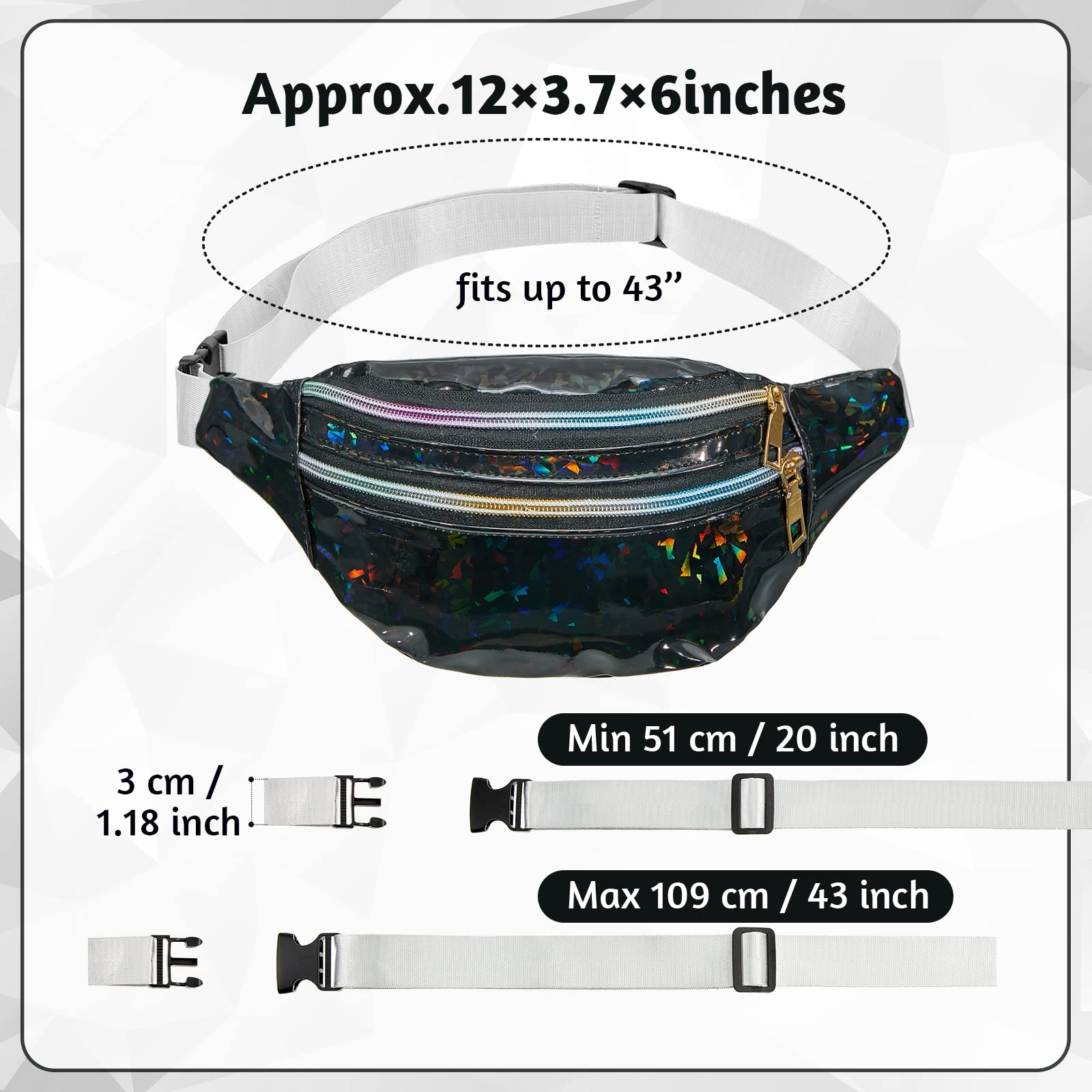 Saintrygo 7 Pack Wedding Bachelorette Fanny Pack Holographic Fanny Pack Bride Bridesmaid Waist Bag for Bachelorette Party(Silver, Black)