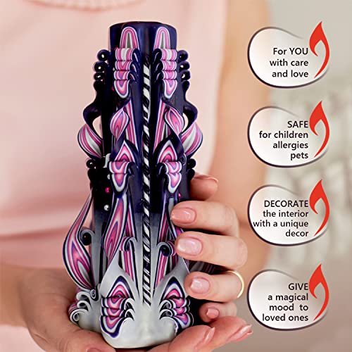 Carved Candles - Unique Handmade Candles Long Burning - Unscented Decorative Candle - Luxury Candles for Home Decor - Birthday Anniversary Mother’s Day Romantic Relaxing Gift for Women - Big Purple