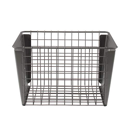 Spectrum Diversified Macklin, Stamped Steel & Wire Basket for Closet & Cubby Storage Vintage-Inspired Design with Customizable Label Plate, Medium, Industrial Gray