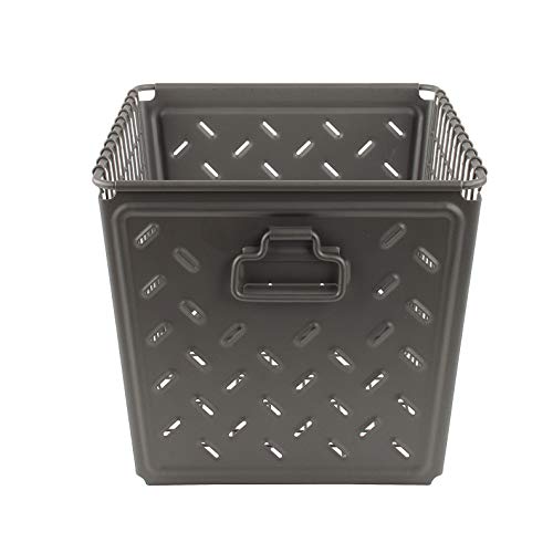 Spectrum Diversified Macklin, Stamped Steel & Wire Basket for Closet & Cubby Storage Vintage-Inspired Design with Customizable Label Plate, Medium, Industrial Gray