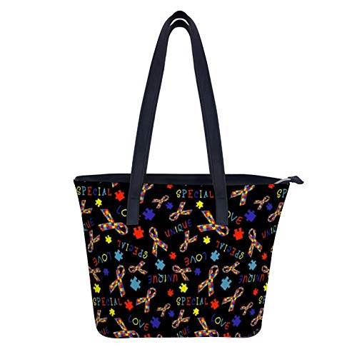 Novelty Fashion Women Handbag Tote Shoulder Bag Purse with Long Handle for Work School Shopping - Autism Awareness Love