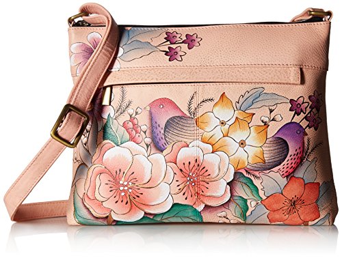 Anna by Anuschka Women's Genuine Leather Medium Crossbody with External Zipper Pocket | Hand Painted Original Artwork | Vintage Garden