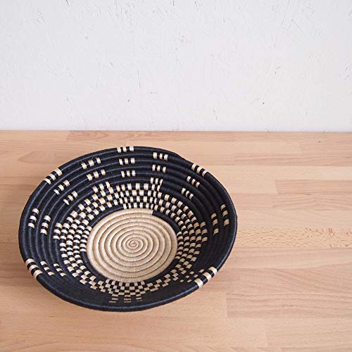 African Basket- Mukingi/Rwanda Basket/Woven Bowl/Sisal & Sweetgrass Basket/Black, Tan