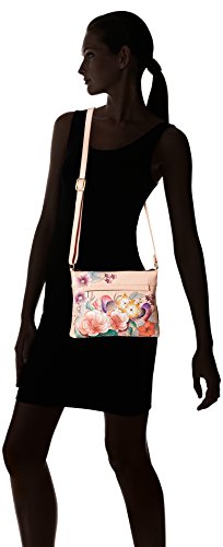 Anna by Anuschka Women's Genuine Leather Medium Crossbody with External Zipper Pocket | Hand Painted Original Artwork | Vintage Garden
