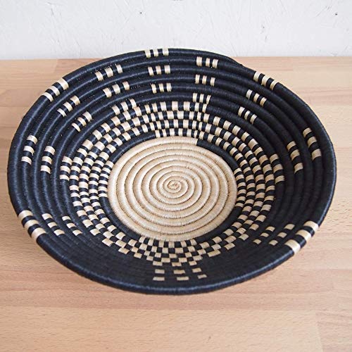 African Basket- Mukingi/Rwanda Basket/Woven Bowl/Sisal & Sweetgrass Basket/Black, Tan