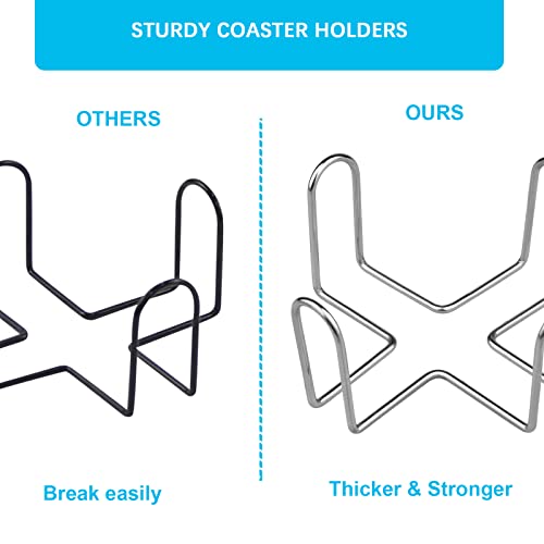 iziusy 2 Pieces 4.5 Inch Stainless Steel Coasters Holder Storage for Both Round and Square Coasters, Hold Up 4 to 7 Coasters