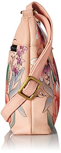 Anna by Anuschka Women's Genuine Leather Medium Crossbody with External Zipper Pocket | Hand Painted Original Artwork | Vintage Garden