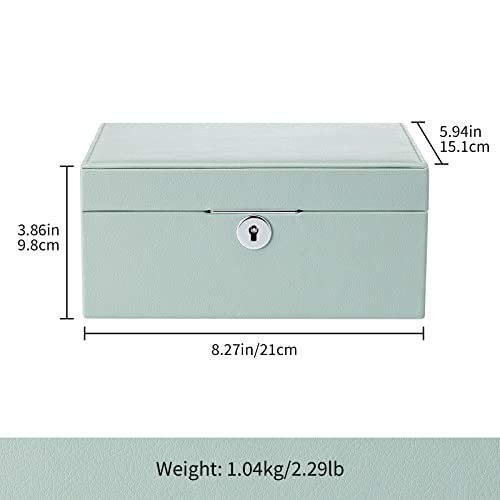 Vlando Lockable Jewelry Box, Two Tray Jewelries Collections Organizer, Girls Gift -Aqua Green