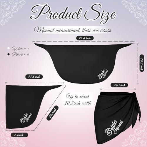 Jiuguva 10 Pcs Bride Bikini Cover up Bridesmaid Sarong Women Bathing Suit Wrap Bride Wedding Swimwear Chiffon (White, Black,55 x 19.7 Inch)