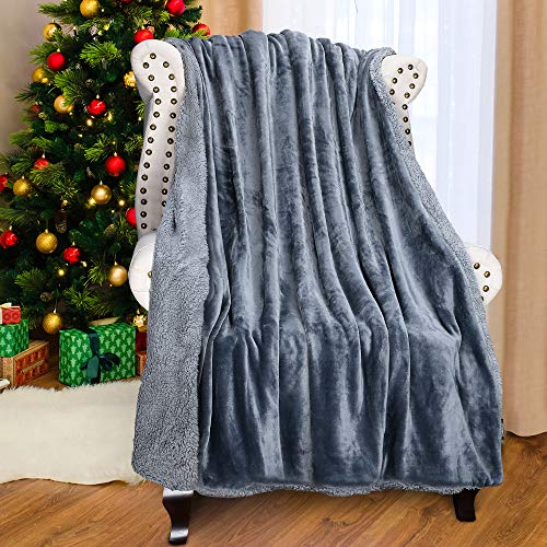 Catalonia Charcoal Grey Sherpa Throws Blanket, Super Soft Fuzzy Comfy Micro Plush Fleece Blanket All Season for Sofa Couch Bed Reversible Match Color, Tone to Tone, 50x60 inch