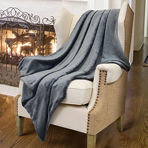 Catalonia Charcoal Grey Sherpa Throws Blanket, Super Soft Fuzzy Comfy Micro Plush Fleece Blanket All Season for Sofa Couch Bed Reversible Match Color, Tone to Tone, 50x60 inch