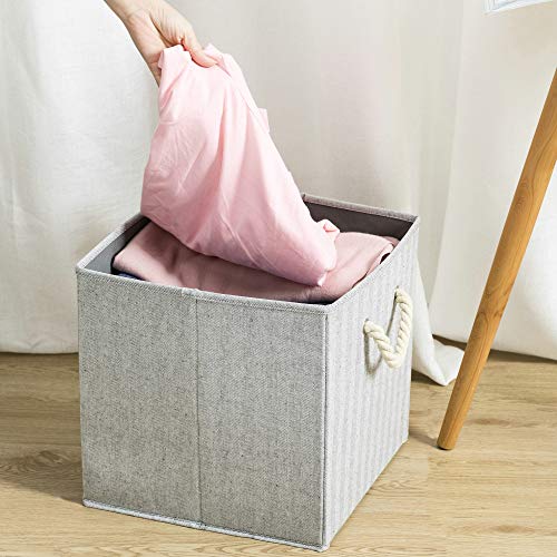 Onlycube 3 Pack Foldable Storage Bins for Cube Organizer with Cotton Rope Handles and Label Holders, Collapsible Basket Box Organizer for Shelves and Closet- Gray 13x13x13 inch