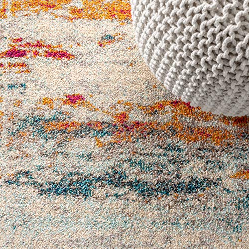 JONATHAN Y Contemporary POP Modern Abstract Brushstroke Cream/Blue 8 ft. x 10 ft. Area-Rug, Bohemian, Easy-Cleaning, for Bedroom, Kitchen, Living Room, Non Shedding (CTP102C-8)