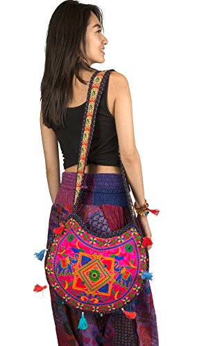 Floral Colorful Shoulder Bag Crossbody Hobo Satchel Hippie Boho Fashion Women Functional Stylish Everyday (Pink Elephant)