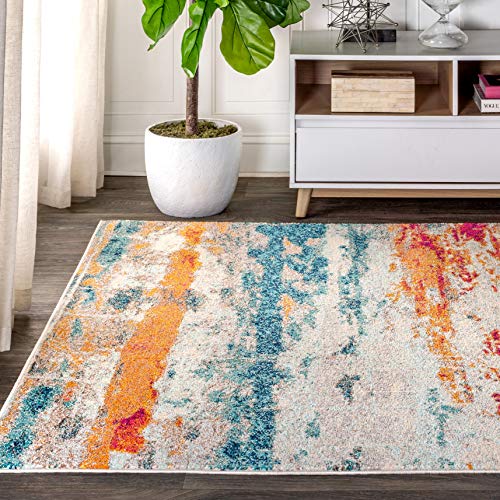 JONATHAN Y Contemporary POP Modern Abstract Brushstroke Cream/Blue 8 ft. x 10 ft. Area-Rug, Bohemian, Easy-Cleaning, for Bedroom, Kitchen, Living Room, Non Shedding (CTP102C-8)