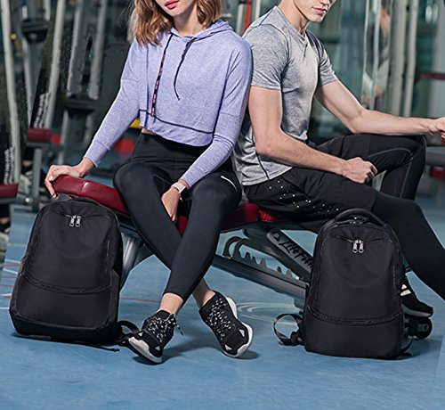 UTO Fashion Nylon Backpack Functional School Gym Sport Hiking Bag Reflective Straps E Black