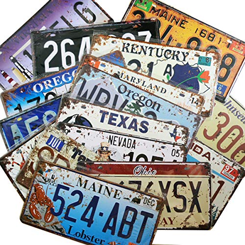 12 Pieces Assorted Retro Vintage State Number Tags, 3D Embossed Licenses, Home Wall Decoration
