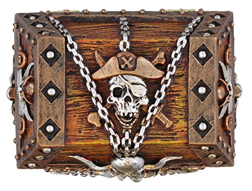 Old River Outdoors Pirate Chest Octopus/Skull & Crossbones Trinket Storage Mini Jewelry Box with Anchor, Chain, Sword and Ship Accents