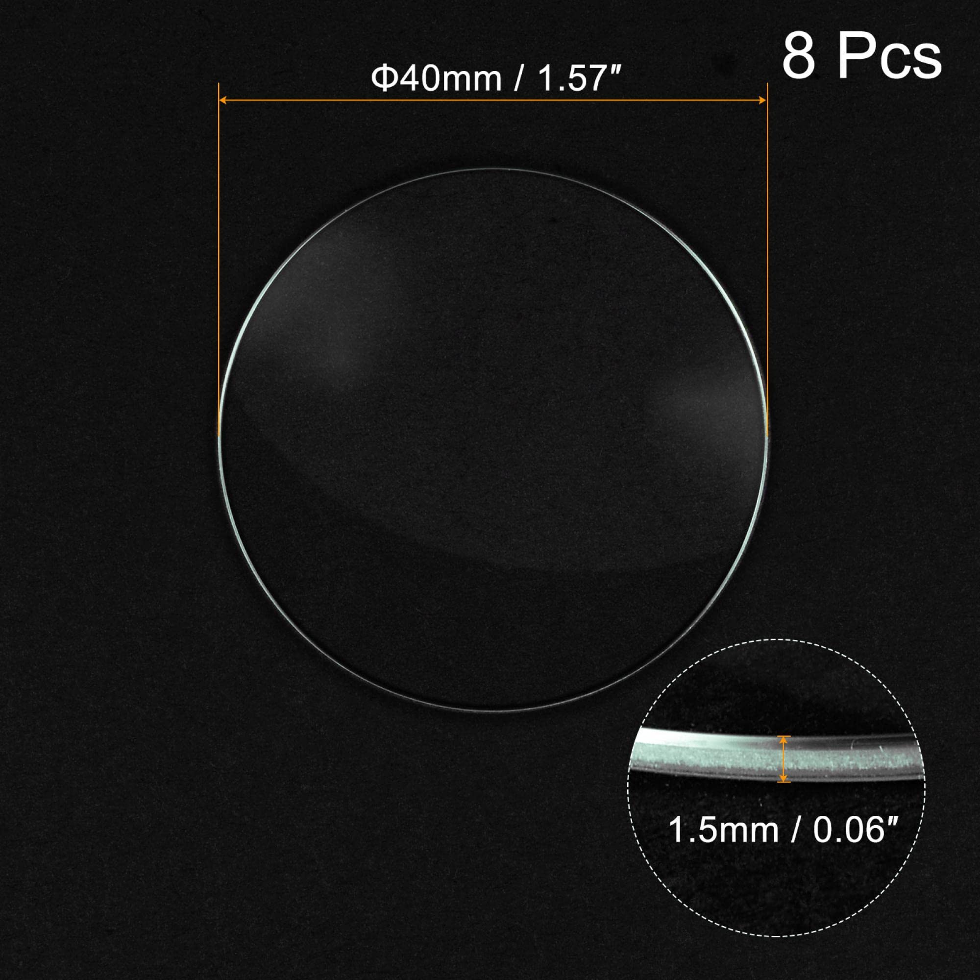 uxcell 8 Pack 40mm Dia. Watch Glass Crystal Lens, Single Dome Round 1.5mm Edge Thickness for Watchmaker Repair Clear