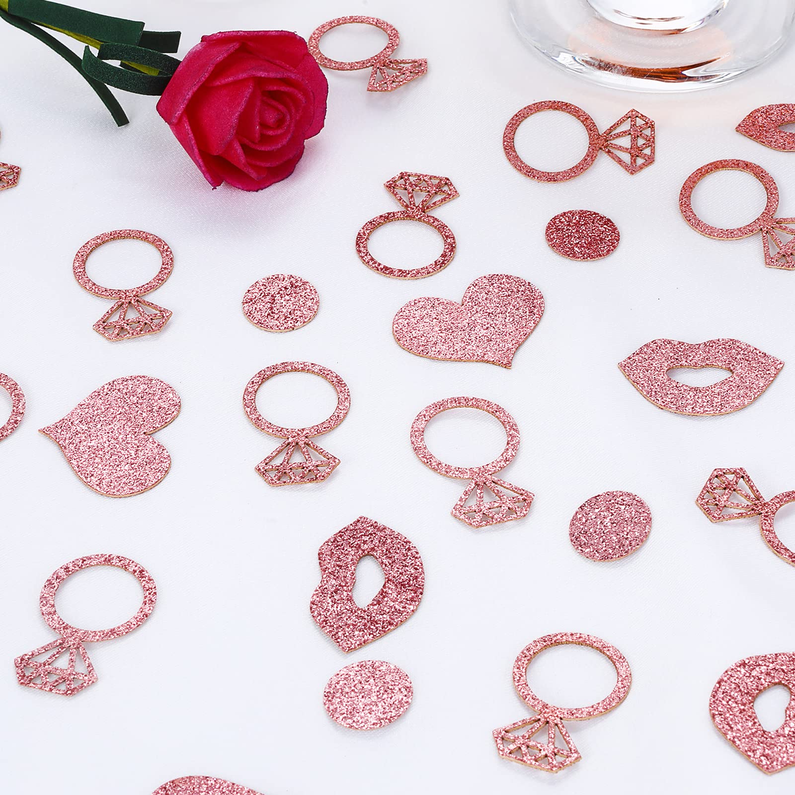 Grevosea 200Pcs Bachelorette Decorations Rose Gold Diamond Ring Confetti Engagement Party Decorations Glitter Bachelorette Rose Gold Confetti for Wedding Birthday Party Decoration