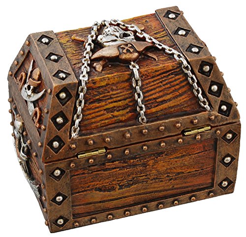 Old River Outdoors Pirate Chest Octopus/Skull & Crossbones Trinket Storage Mini Jewelry Box with Anchor, Chain, Sword and Ship Accents