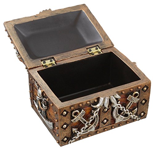 Old River Outdoors Pirate Chest Octopus/Skull & Crossbones Trinket Storage Mini Jewelry Box with Anchor, Chain, Sword and Ship Accents
