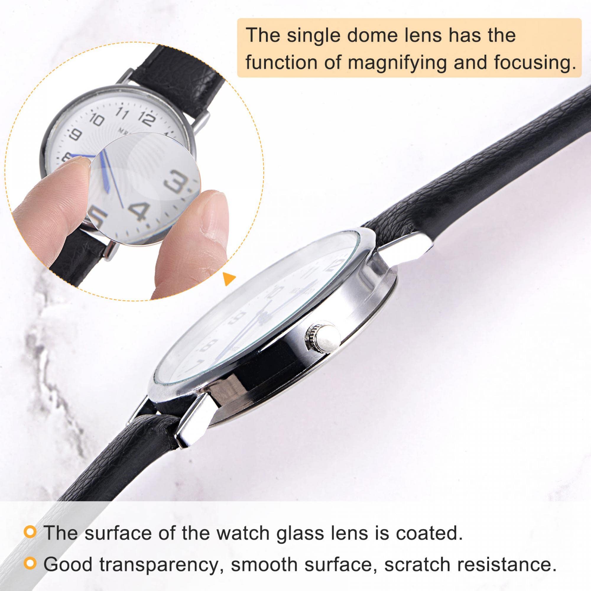 uxcell 8 Pack 40mm Dia. Watch Glass Crystal Lens, Single Dome Round 1.5mm Edge Thickness for Watchmaker Repair Clear