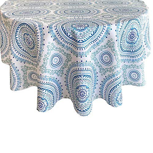 Newbridge Blue Circle Stitch Contemporary Boho Chic Print Indoor/Outdoor Soil Resistant Fabric Tablecloth, 60β X 84β Oval, Blue