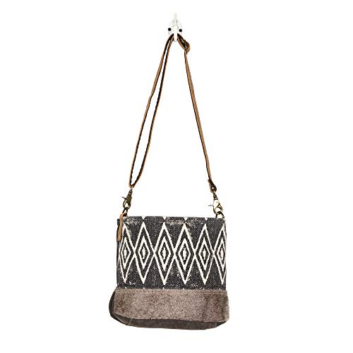 Myra Bag Azure Upcycled Canvas & Cowhide Leather Shoulder Bag S-1266