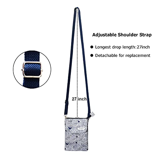 WITERY Small Canvas Cell Phone Purse Wallet- Handmade Cute Leaf Pattern Cross Body Phone Pouch with Shoulder Strap for Women Teen Girls
