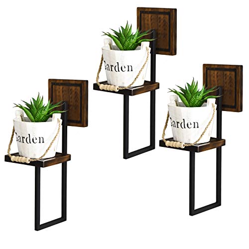 WELLAND Floating Shelf for Wall Rustic Wood Wall Shelves Hanging Planter Flower Pot Holder Sconce/Candle Holder Set of 3