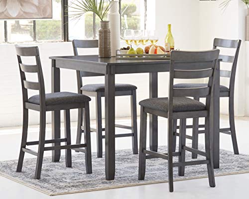 Signature Design by Ashley Bridson 5 Piece Counter Height Dining Room Set, Includes Table & 4 Bar Stools, Gray (Pack of 1)