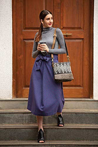 Myra Bag Azure Upcycled Canvas & Cowhide Leather Shoulder Bag S-1266