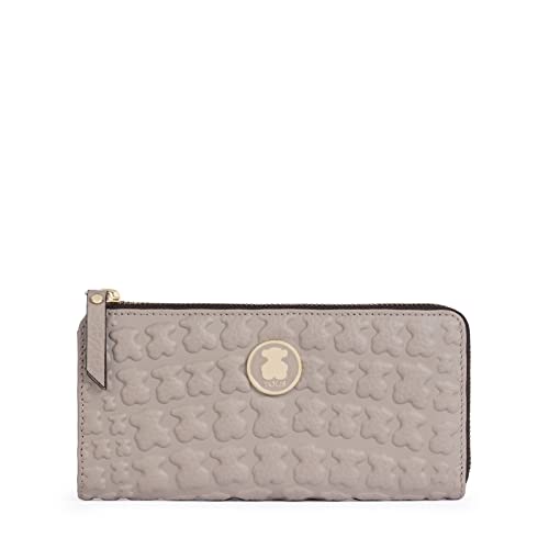 TOUS Calfskin with Bear Logo Embossed Imitation Crocodile Skin in Taupe Color Wallet for Women, 10x19x2 cm, Sherton Collection