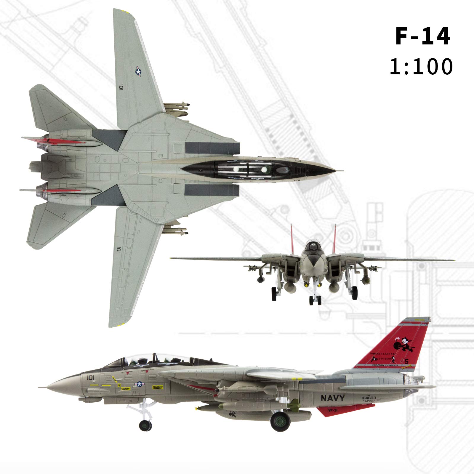 Lose Fun Park Diecast 1:100 F-14 Tomcat Fighter Attack Airplanes Military Display Model Aircraft for Collection or Gift
