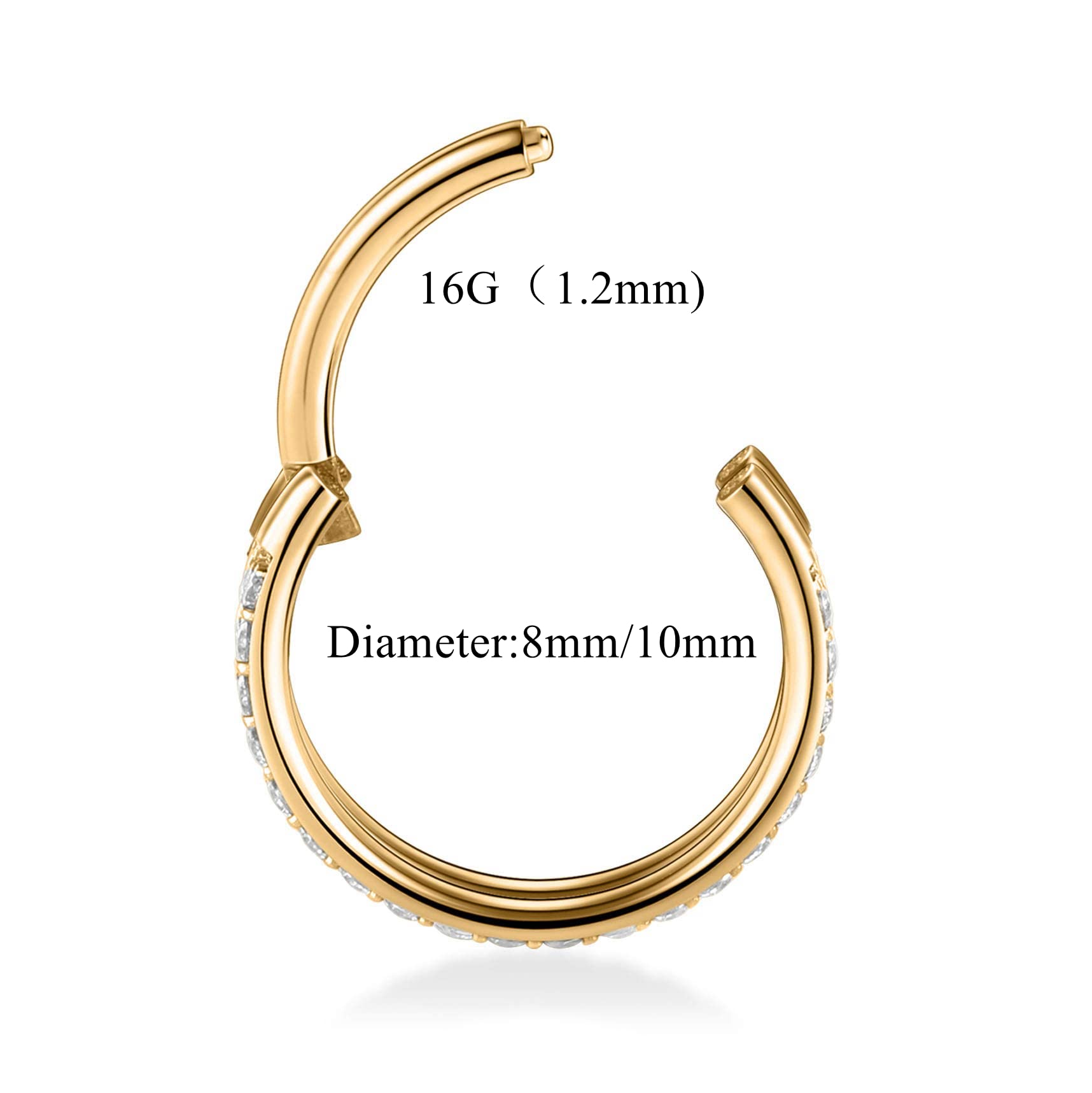 Yrogcu 20G Gold 12mm Hinged Nose Ring Hoop Double Row Diamonds Septum Piercing Jewelry Cartilage Earrings Stainless Steel Helix Earring Hoop Daith Lip Eyebow Belly Ring with Shiny Clear CZ