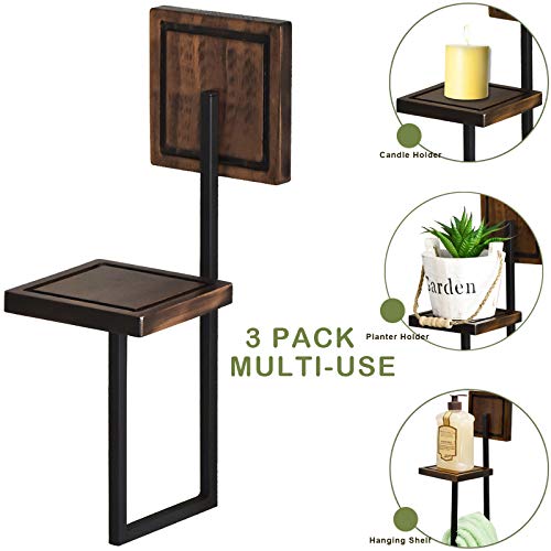 WELLAND Floating Shelf for Wall Rustic Wood Wall Shelves Hanging Planter Flower Pot Holder Sconce/Candle Holder Set of 3