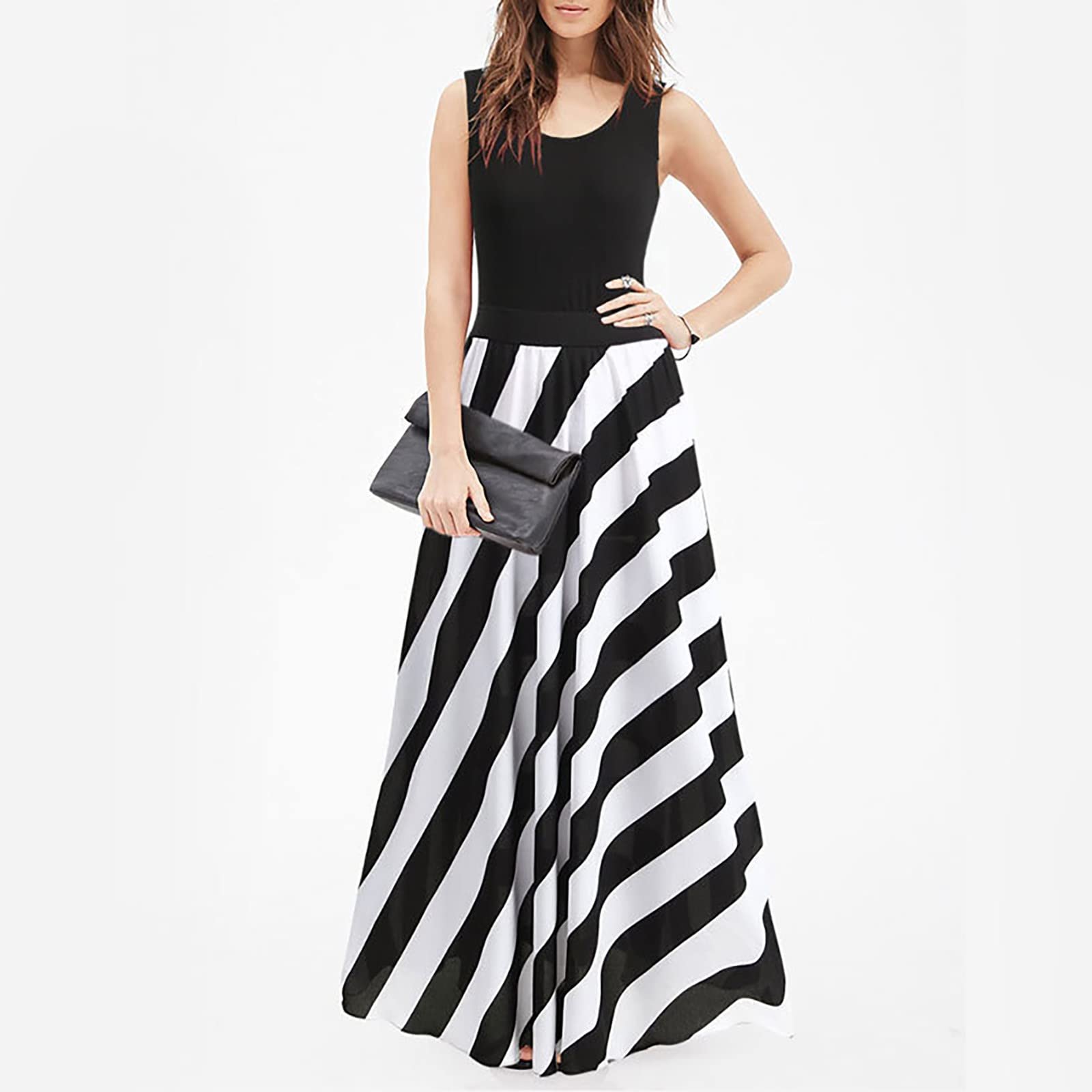 Casual Summer Dresses for Women 2023 Women's Casual Summer Sleeveless Mini Striped Pleated Dress Black