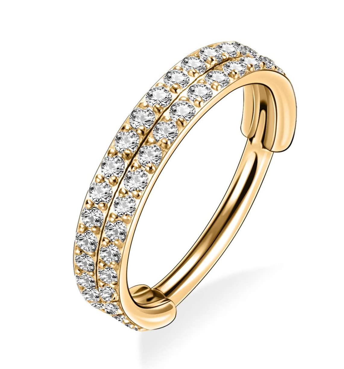 Yrogcu 20G Gold 12mm Hinged Nose Ring Hoop Double Row Diamonds Septum Piercing Jewelry Cartilage Earrings Stainless Steel Helix Earring Hoop Daith Lip Eyebow Belly Ring with Shiny Clear CZ
